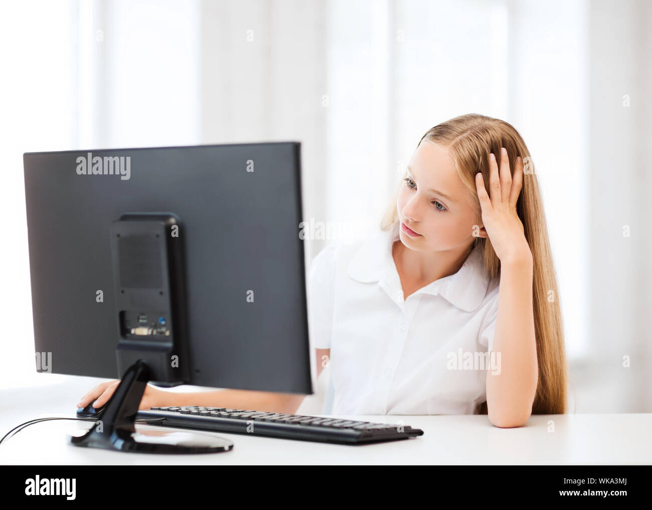 student girl with computer at school Stock Photo - Alamy