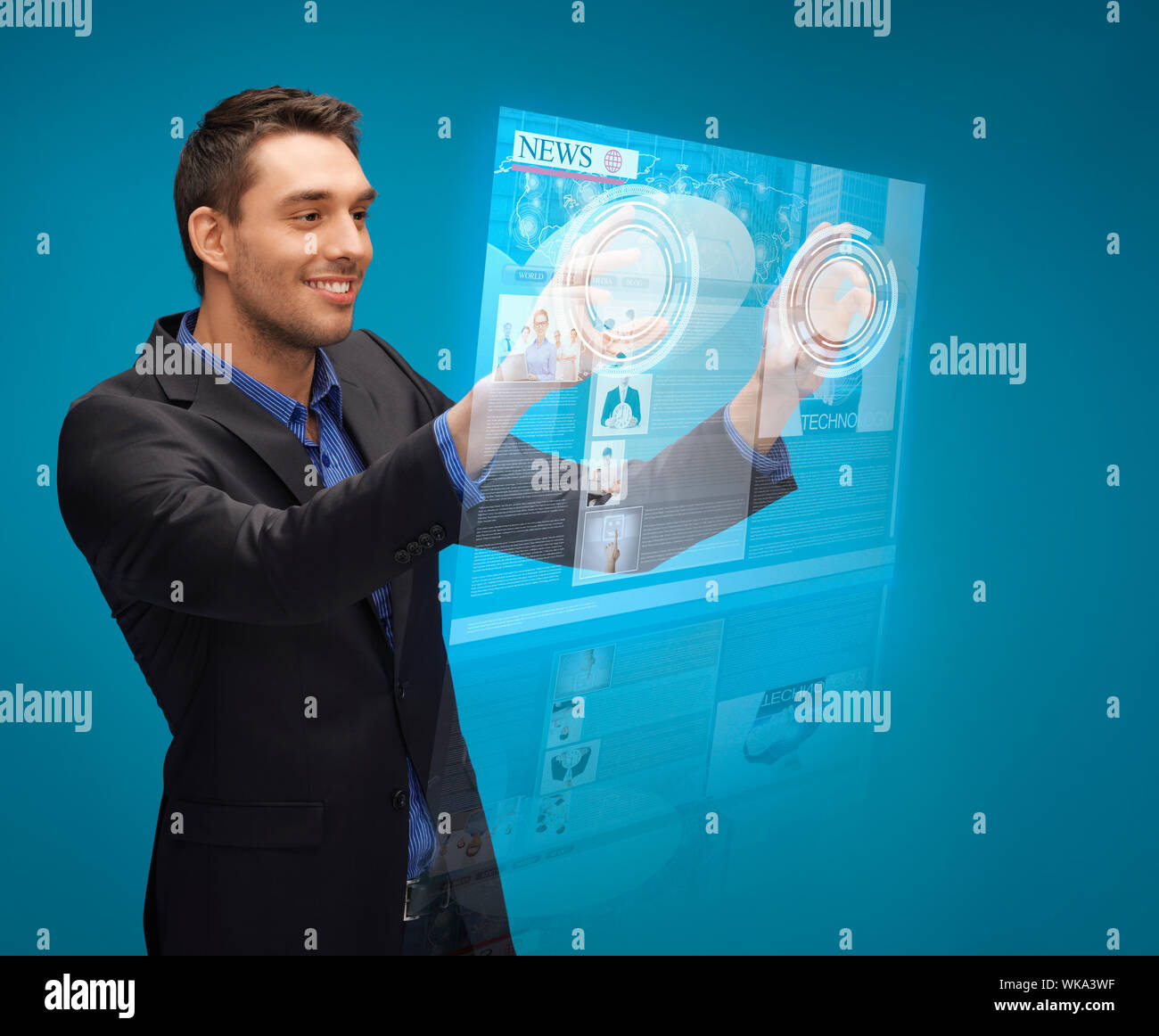 Smart man pressing virtual buttons hi-res stock photography and images ...