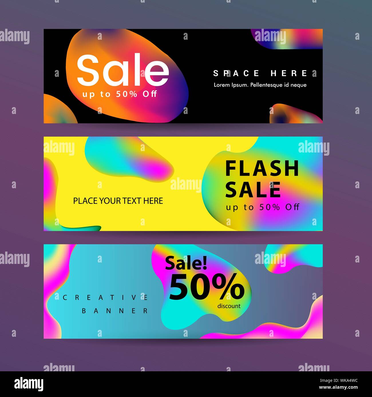 Set of abstract modern graphic liquid banners. Dynamical waves ...