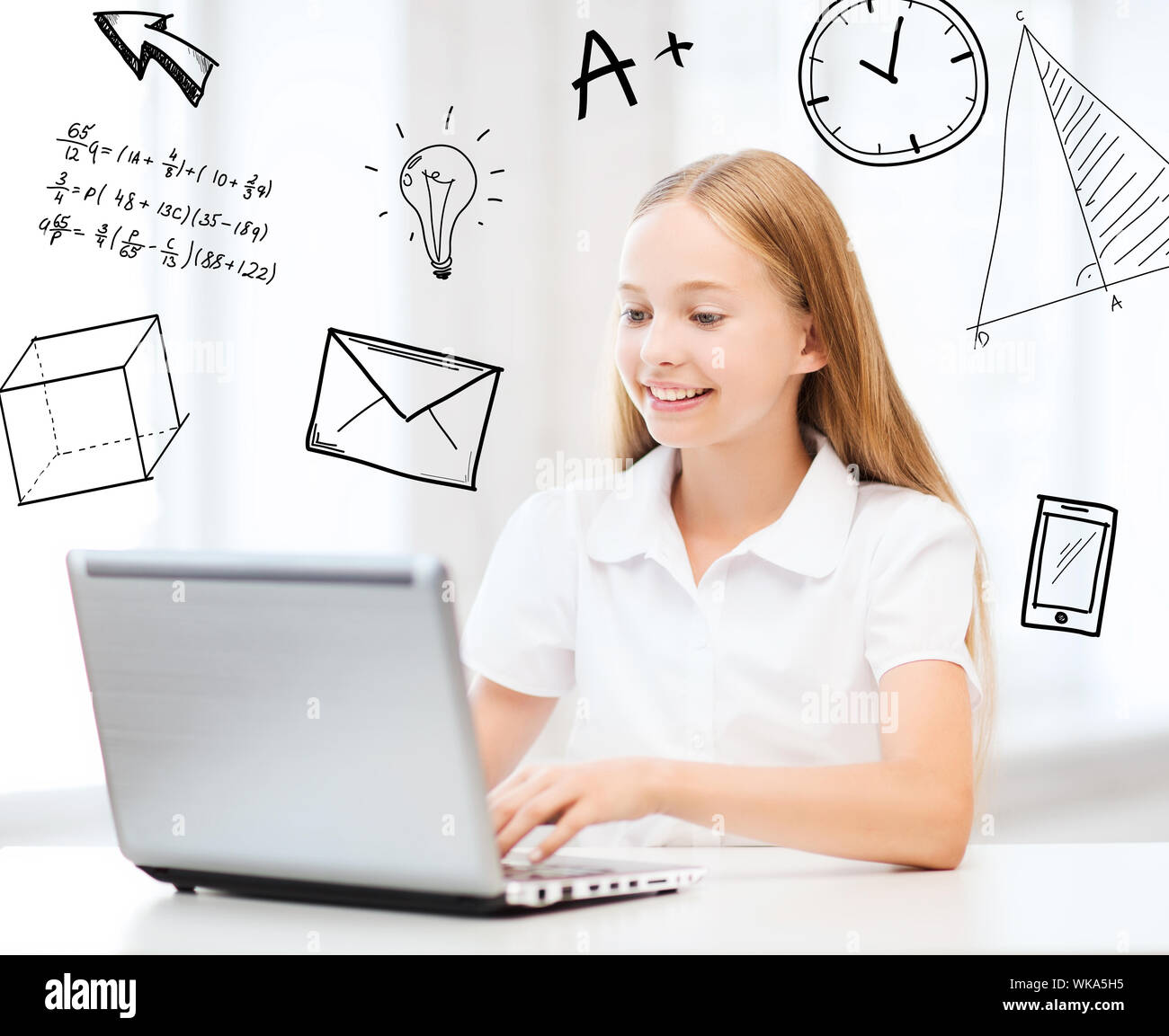 girl with laptop pc at school Stock Photo - Alamy
