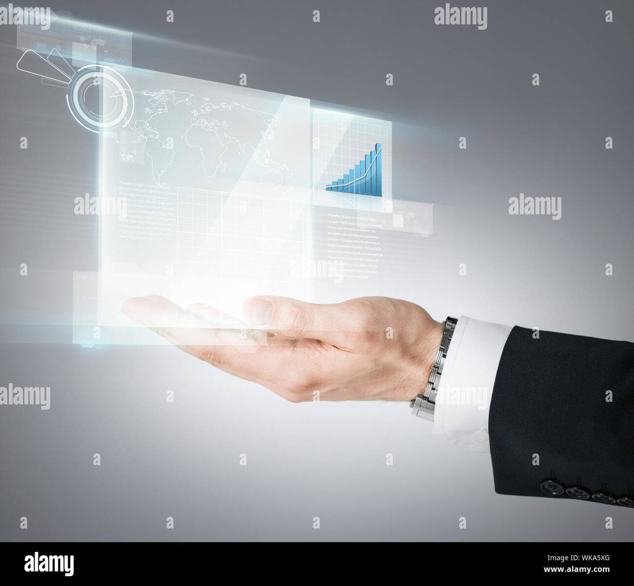 business and finances - businessman hand showing raising chart on ...
