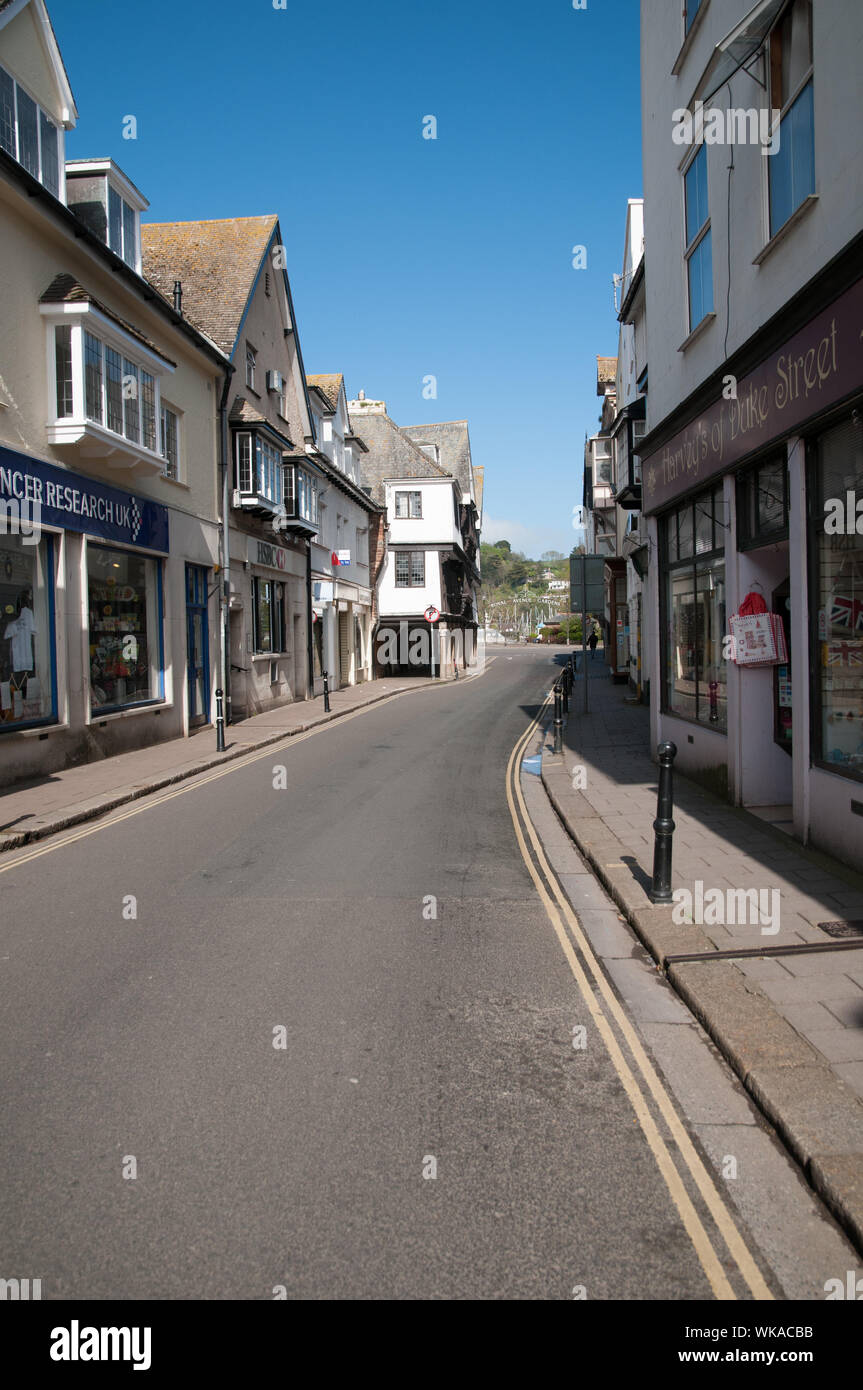 Street in Dartmouth Devon looking towards the Butterwalk Devon England ...