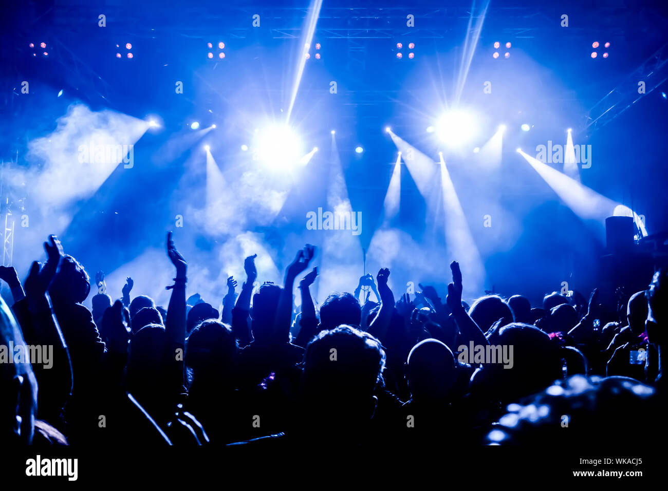 Crowd With Arms Raised During Concert Stock Photo - Alamy