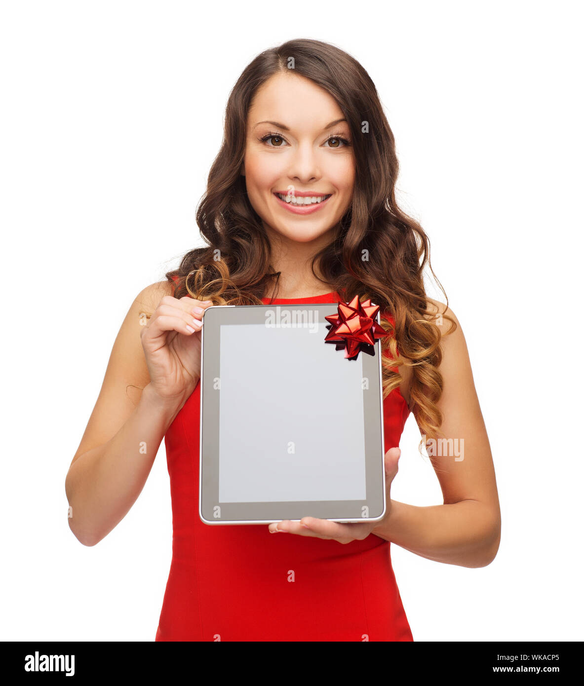 christmas, x-mas, electronics, gadget concept - three smiling women in ...