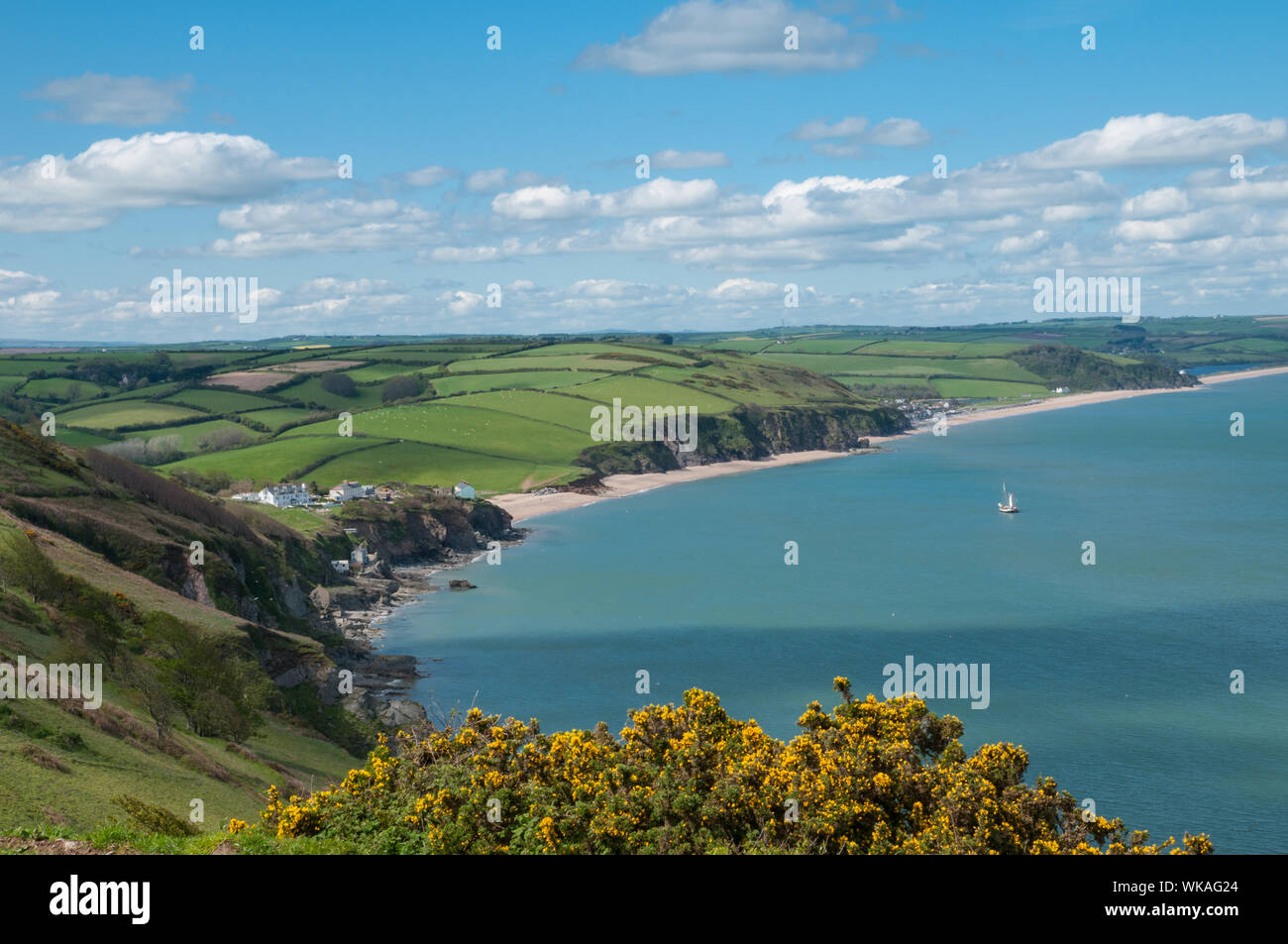 Start Bay from Start Point nr dartmouth Devon looking down on Hallsands ...