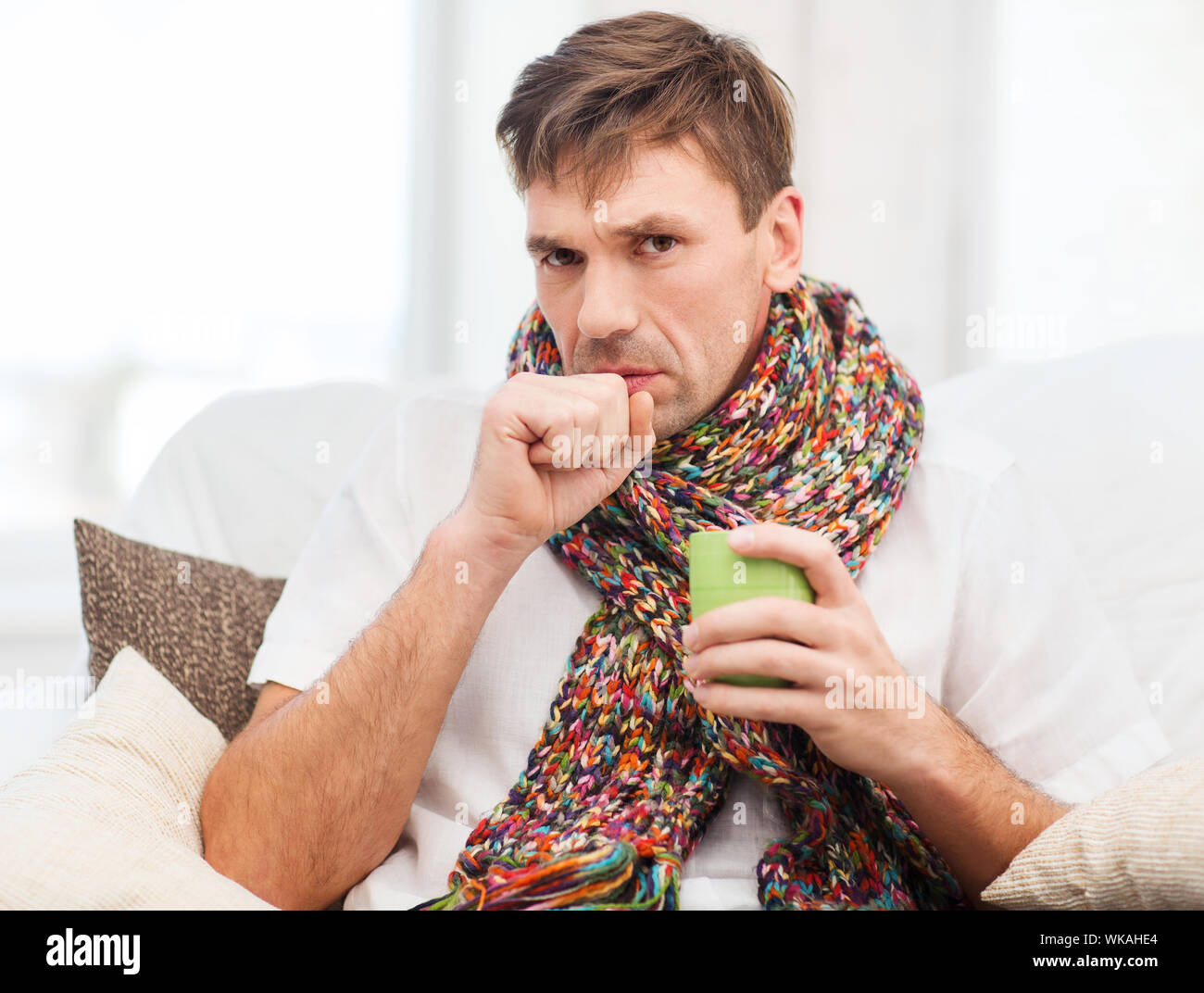 ill man with flu at home Stock Photo - Alamy