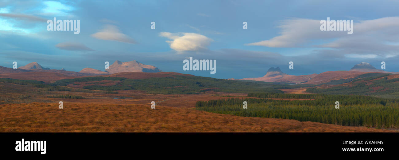 Panoramic view of Sutherland planted forests with mountains behind ...