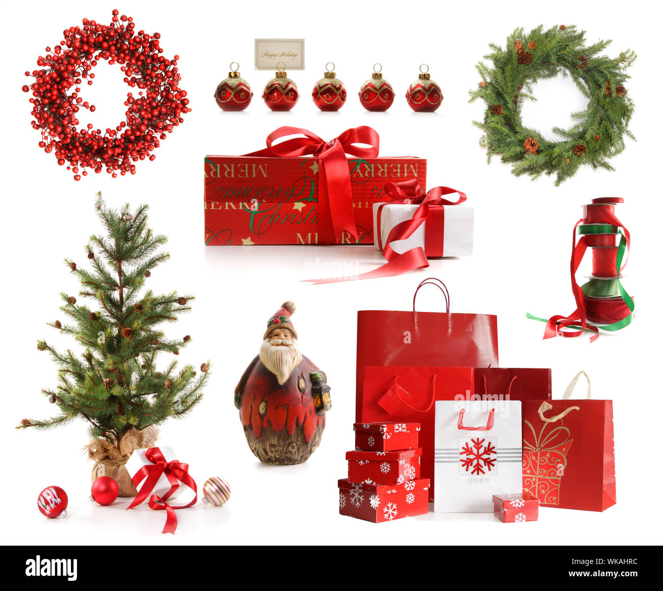 Group of Christmas objects isolated on white background Stock Photo - Alamy