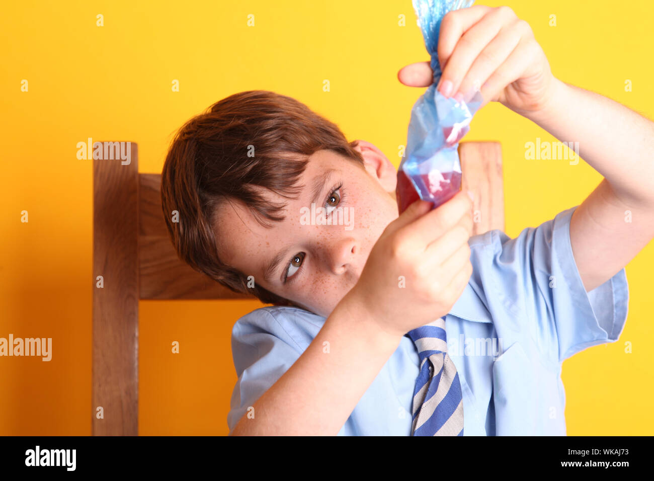 Extracting DNA from a Strawberry Science Experiment with Young Boy in ...
