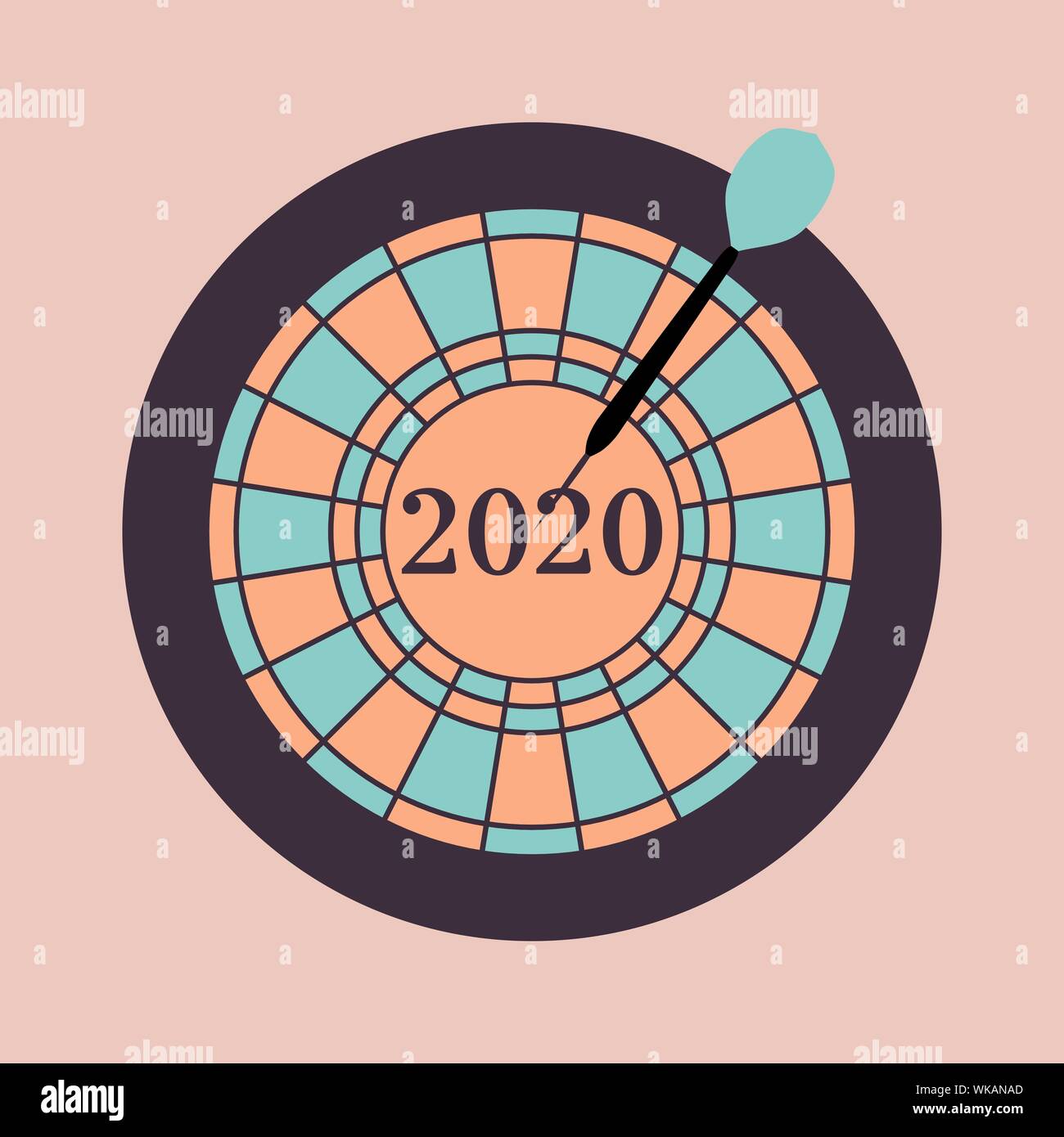 Vector illustration. 2020 target in the middle, dart hit the target ...