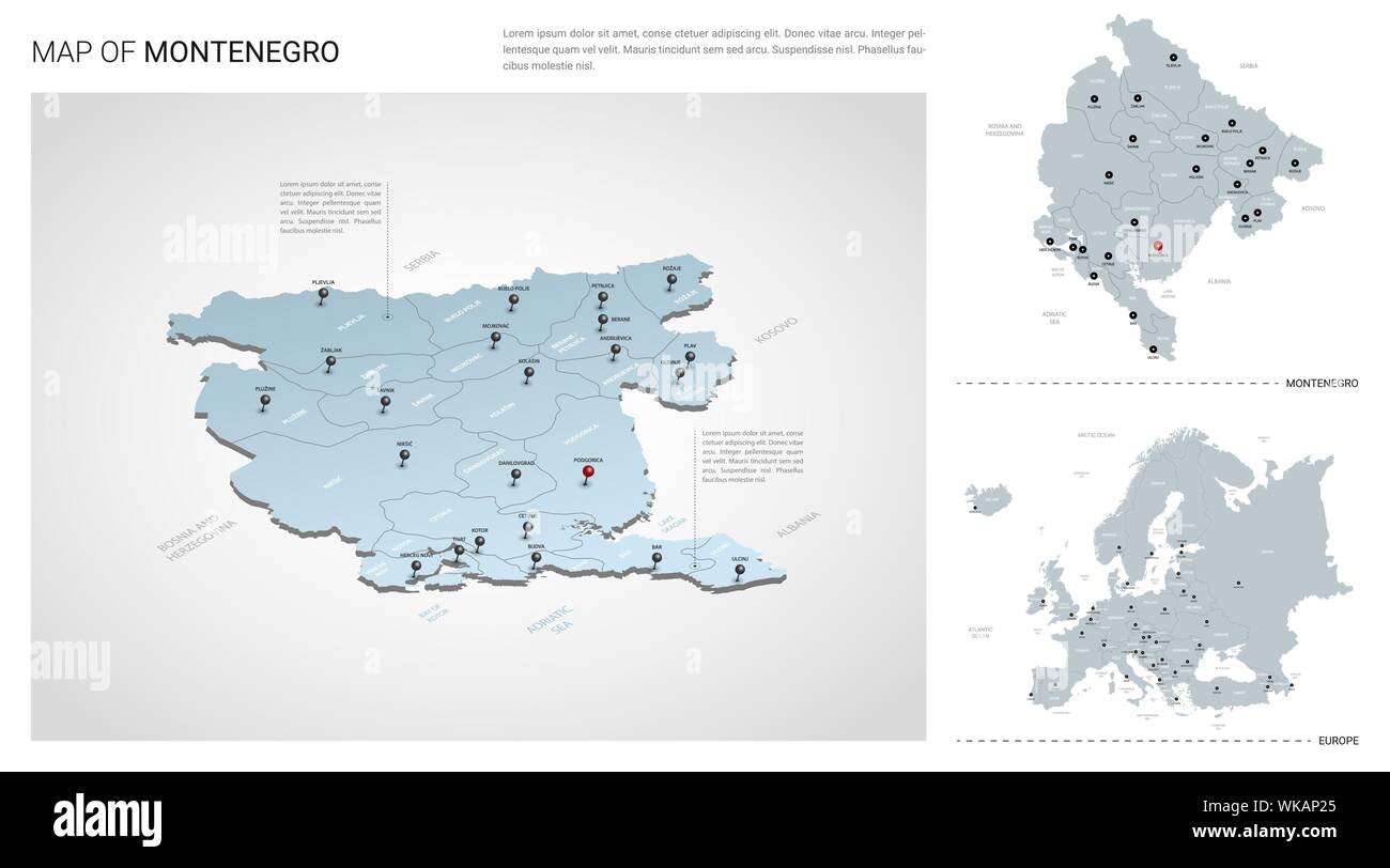 Vector set of Montenegro country. Isometric 3d map, Montenegro map ...