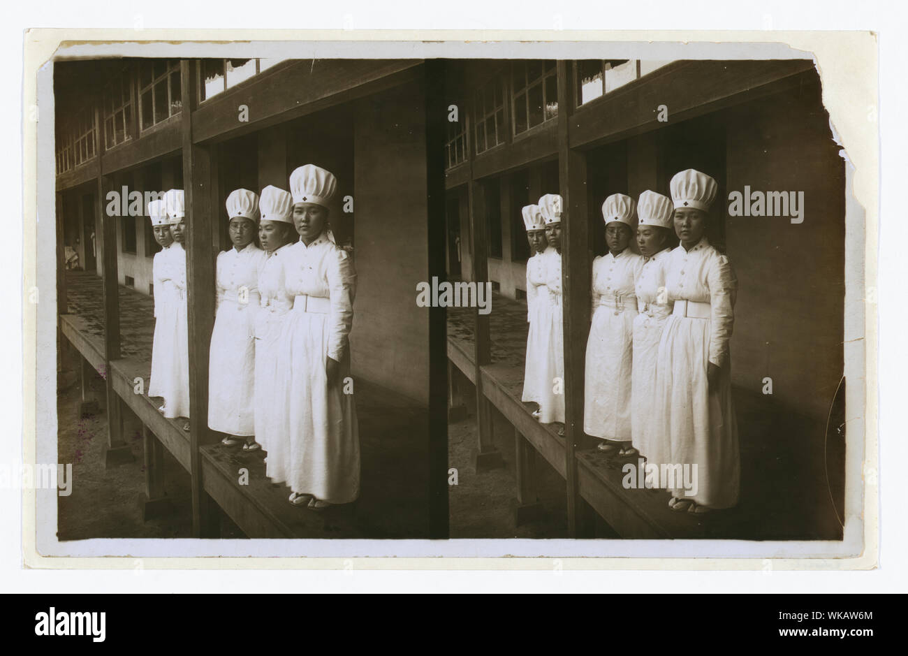 Japanese nurses attending to wounded soldiers in a hospital ward Stock ...