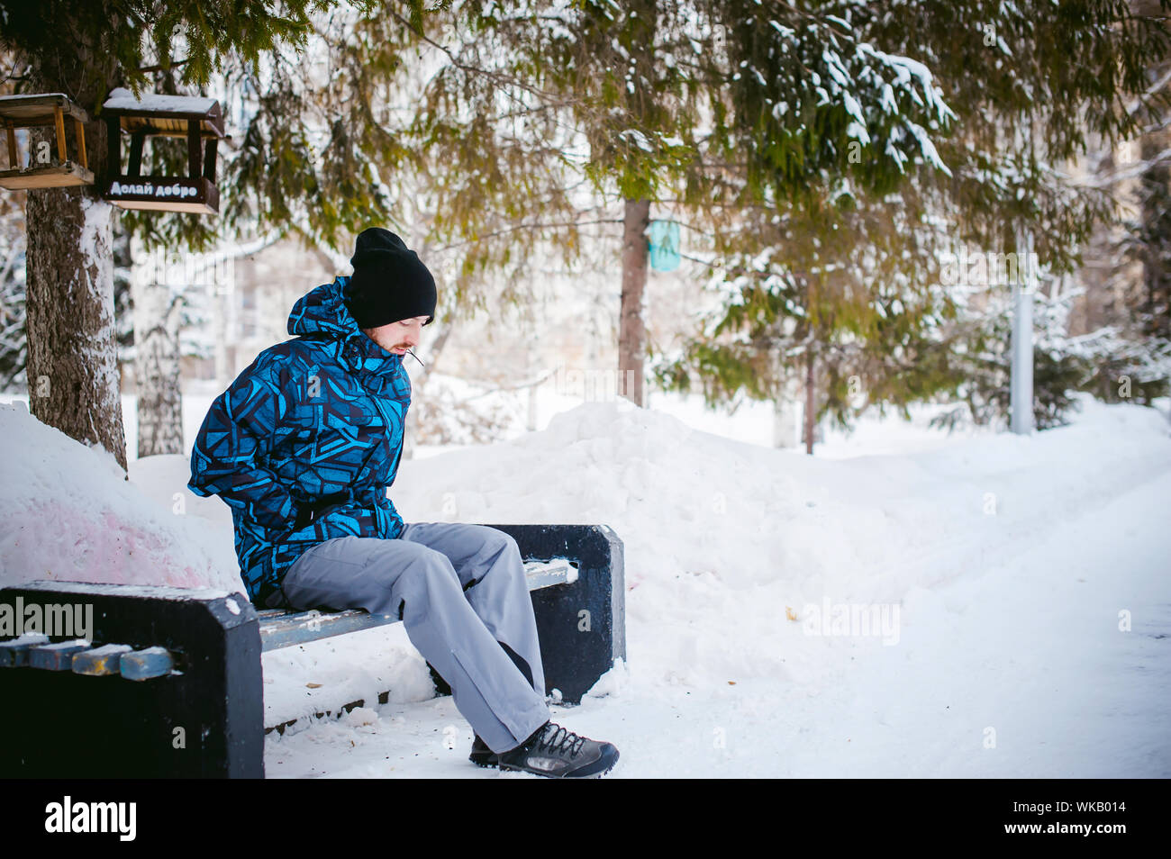 Snow man sitting on bench hi-res stock photography and images - Alamy