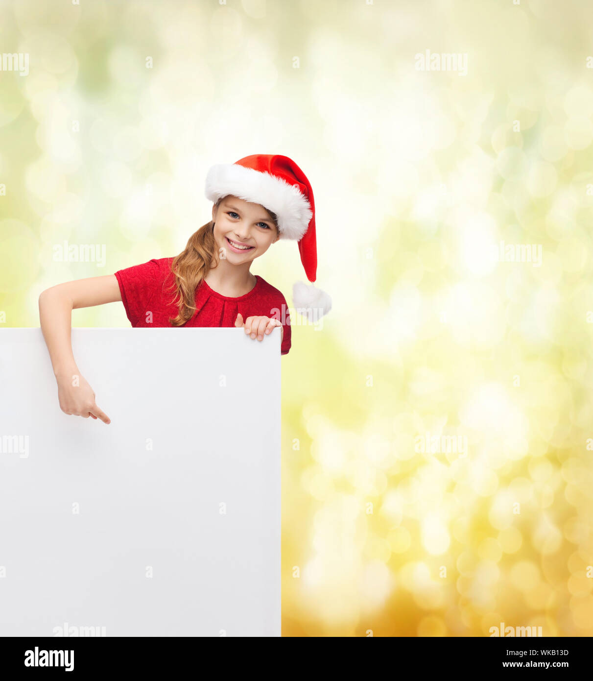 christmas, x-mas, people, advertisement, sale concept - happy girl ...