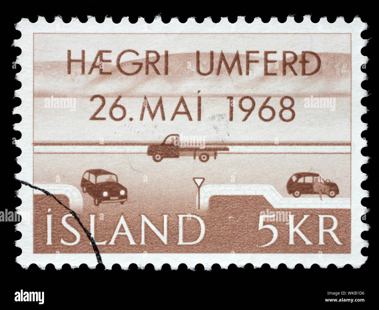 Stamp issued in Iceland shows Introduction of Traffic on the Right Side ...