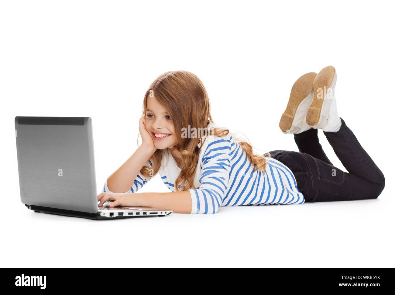 education, technology and internet concept - smiling little student ...