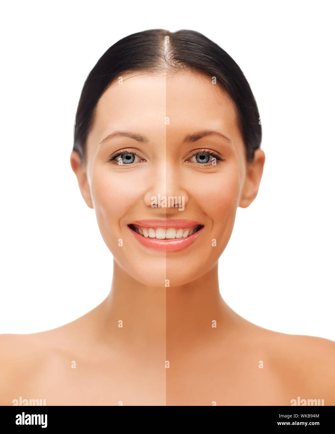 beautiful woman with half face tanned Stock Photo - Alamy