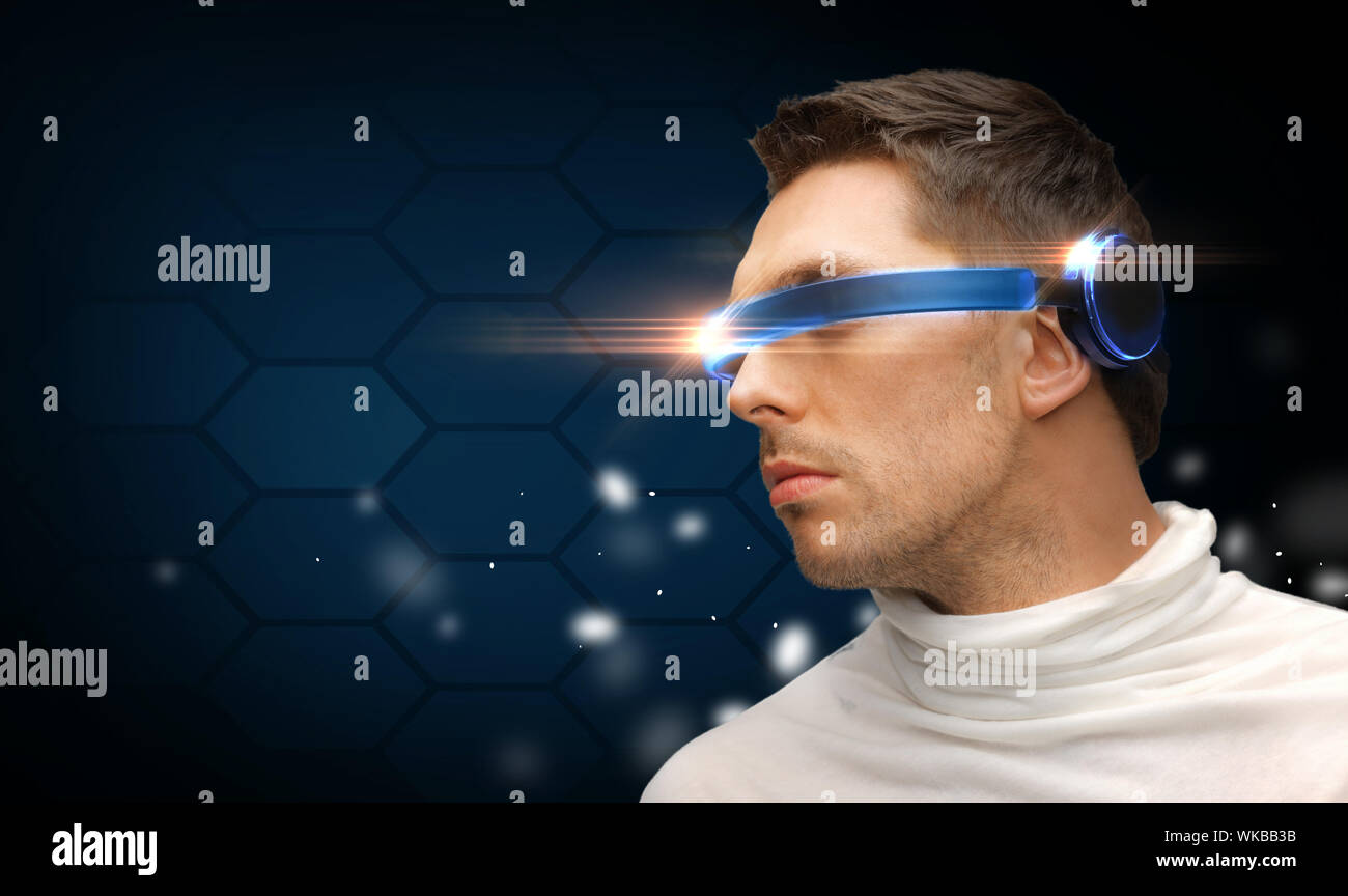 future technology concept - handsome man with futuristic glasses Stock ...