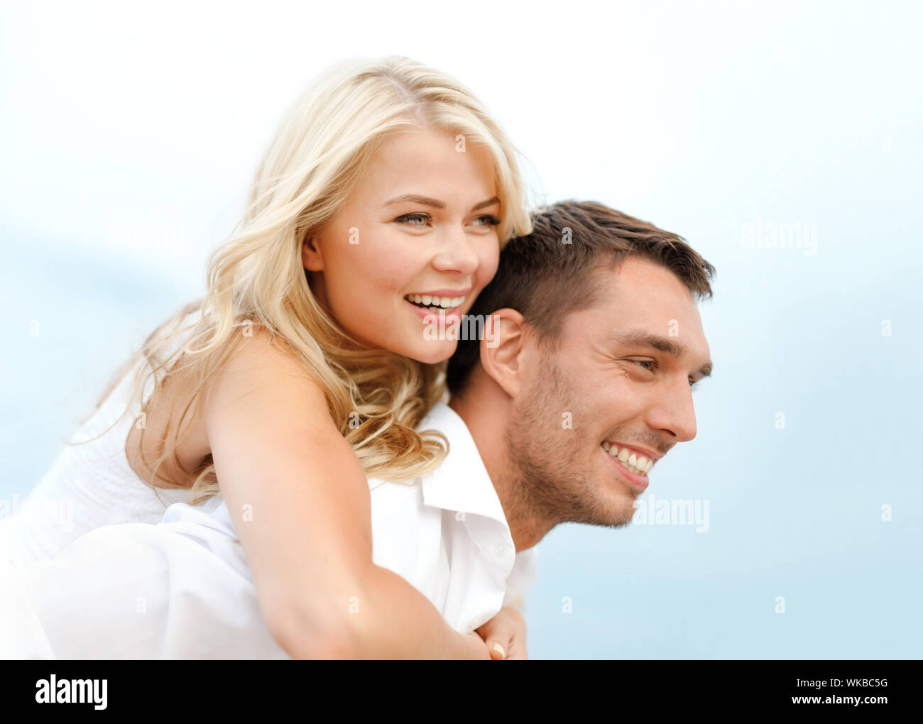 summer holidays, celebration and dating concept - couple at seaside ...