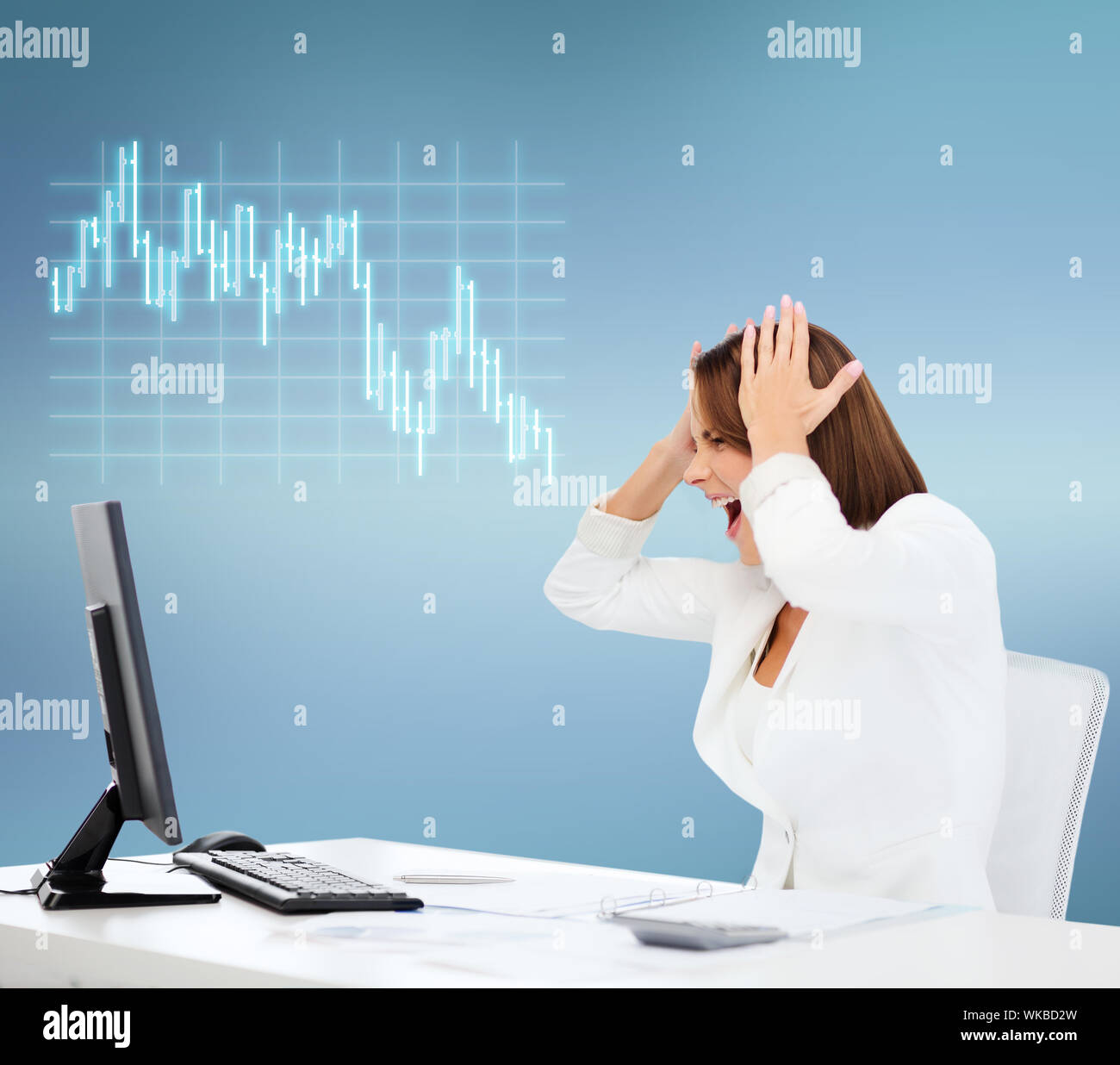 stressed woman with computer Stock Photo - Alamy