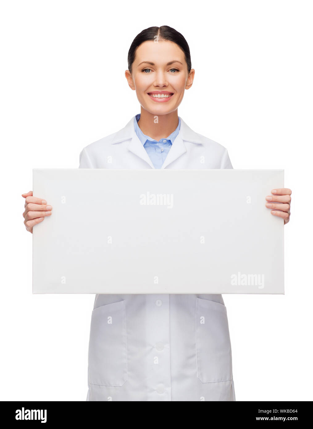 smiling female doctor with white blank board Stock Photo - Alamy
