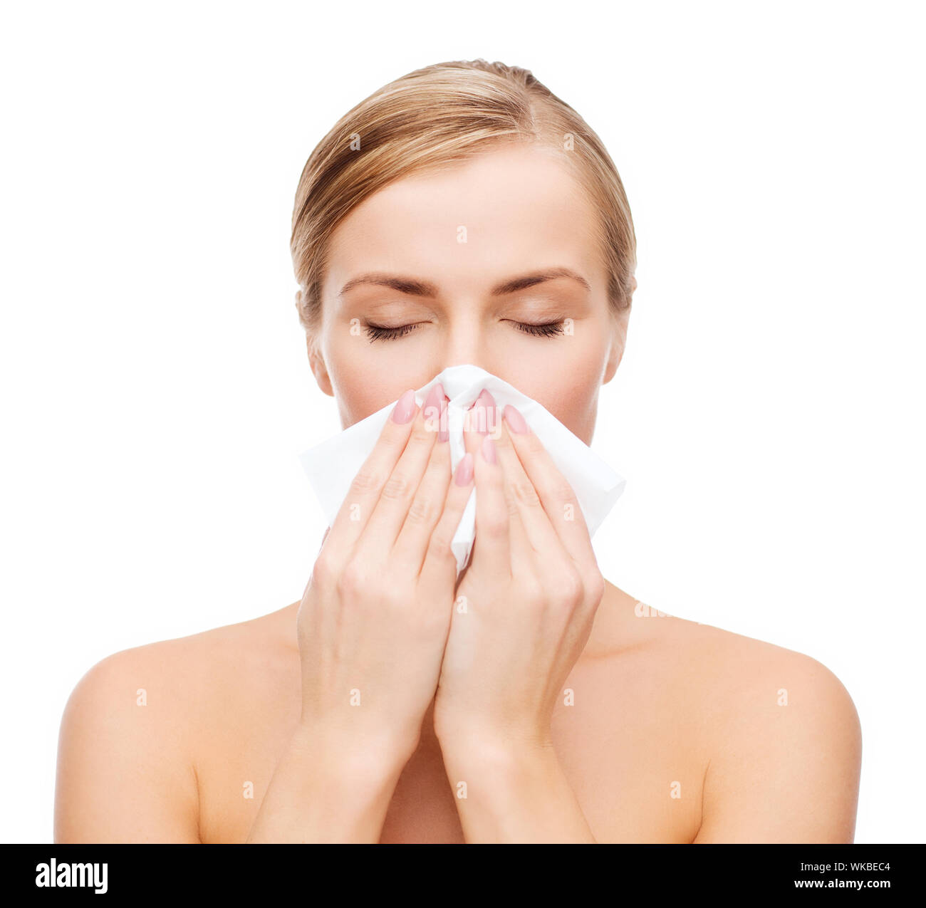 beautiful woman with paper tissue Stock Photo - Alamy