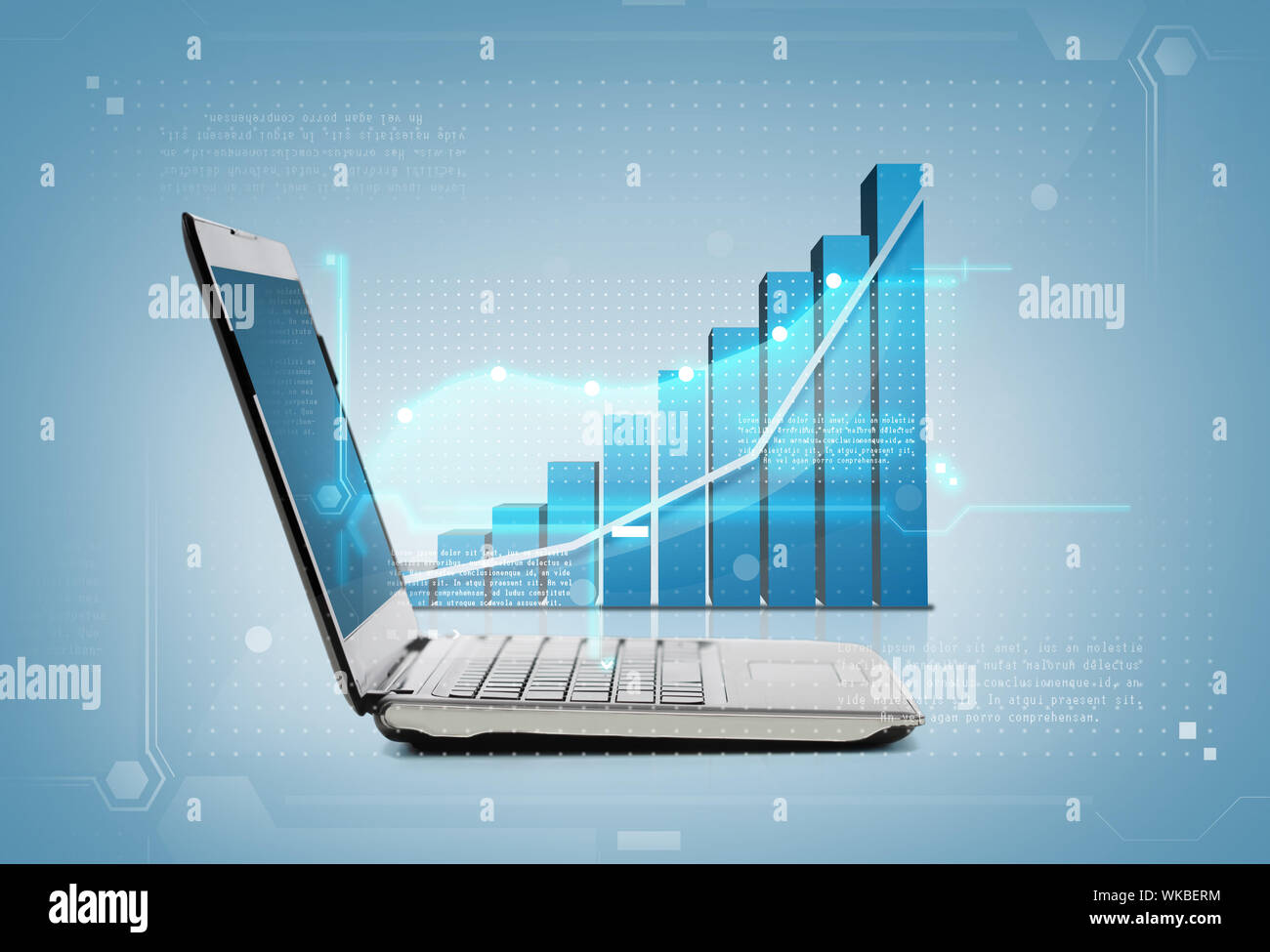 technology and economy concept - laptop computer with graph Stock Photo ...