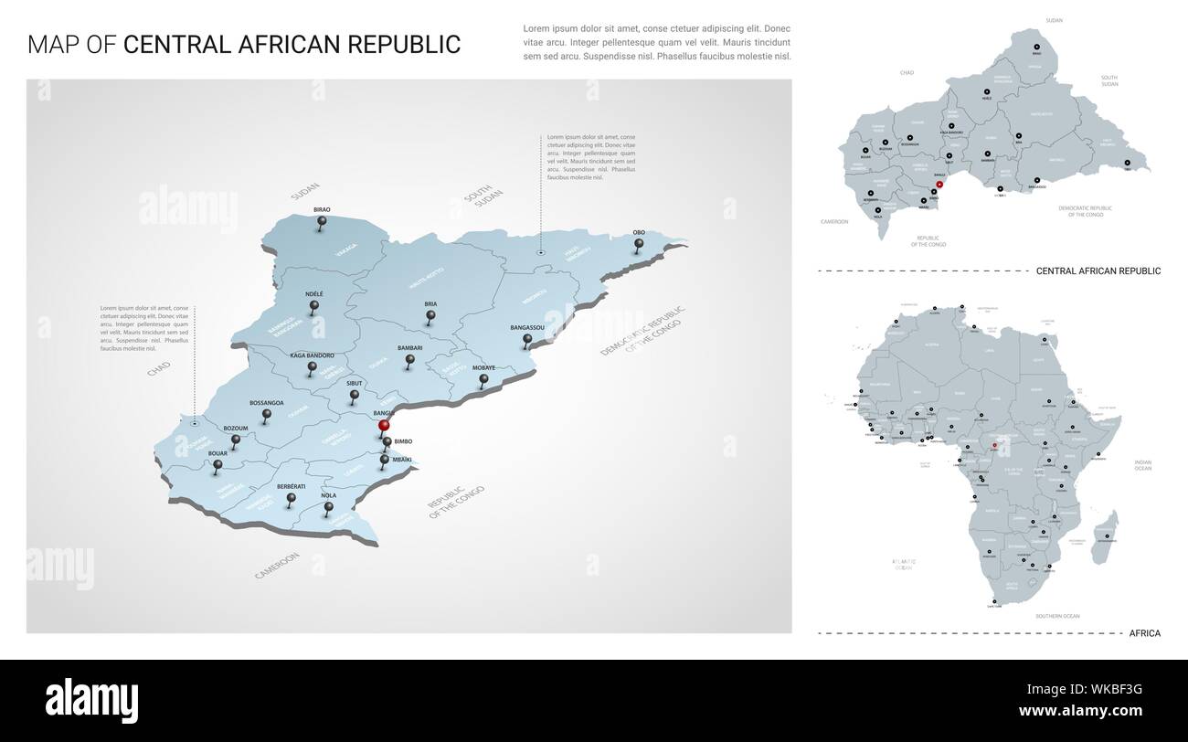 Vector set of Central African Republic country. Isometric 3d map ...