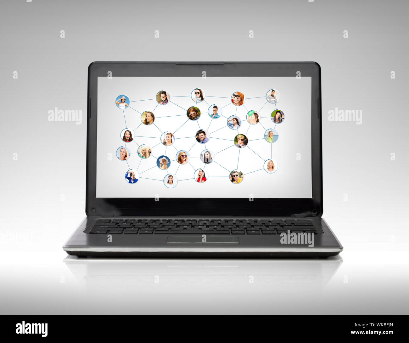 technology, networking and communication concept - laptop computer with ...