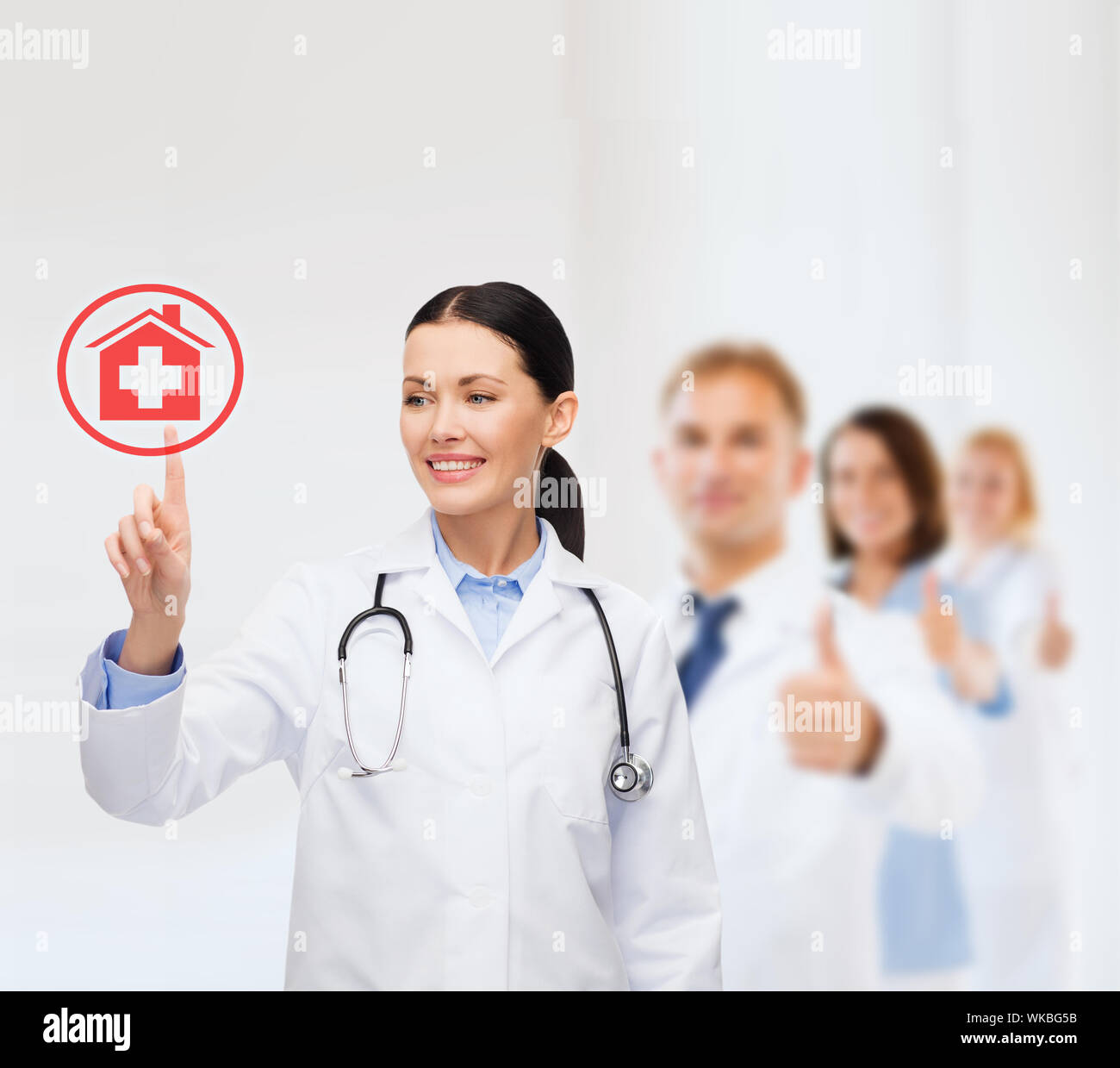 healthcare, medicine and technology concept - smiling female doctor ...