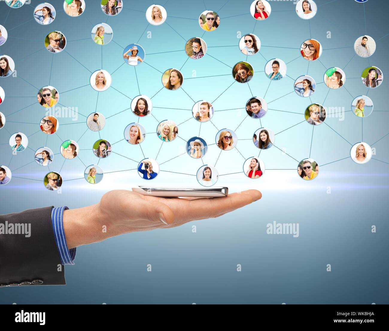 business, networking and communication - closeup of man hand with ...