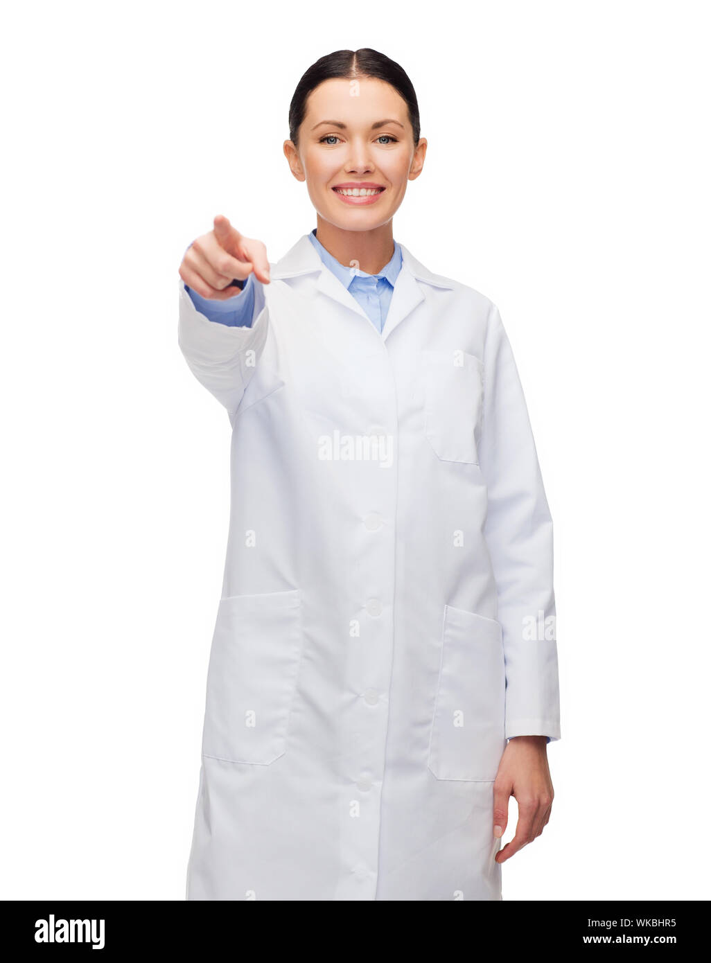 healthcare and medicine concept - smiling female doctor pointing at you ...