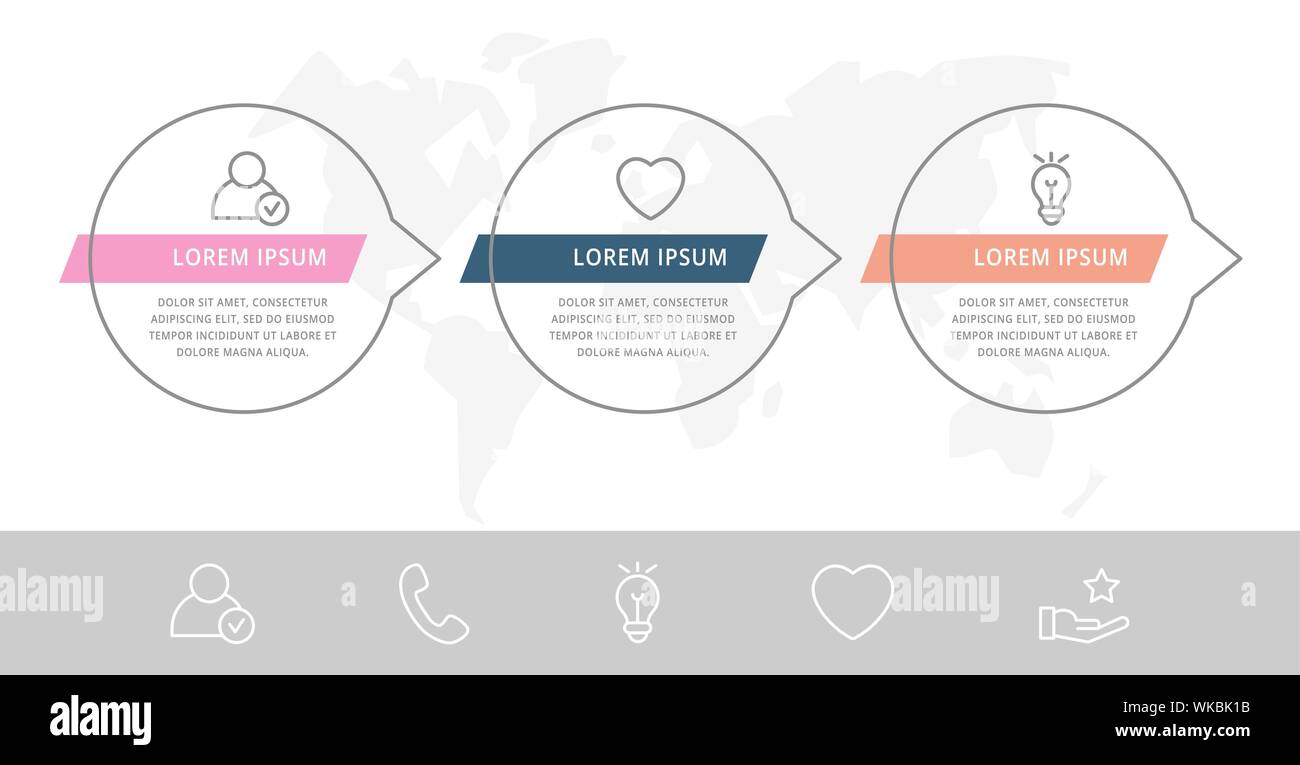 Modern vector infographic flat line template circles for three label, diagram, graph ...