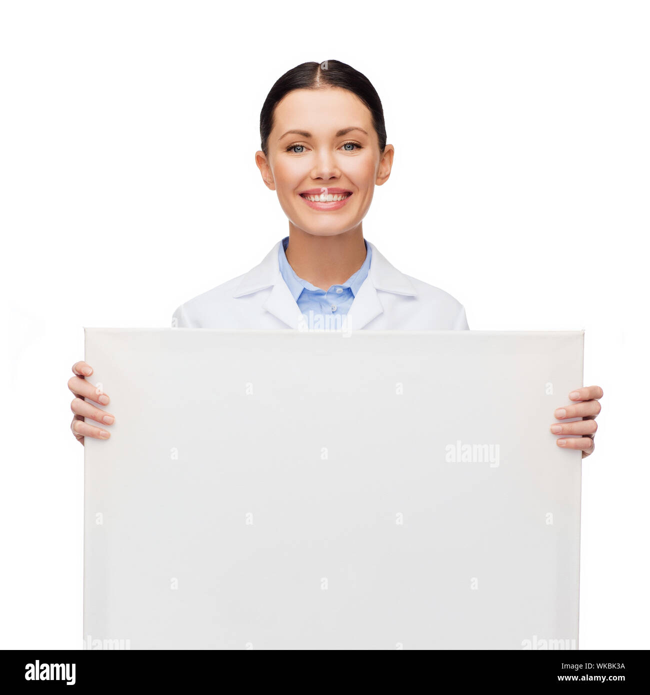 healthcare, advertisement and medicine concept - smiling female doctor ...