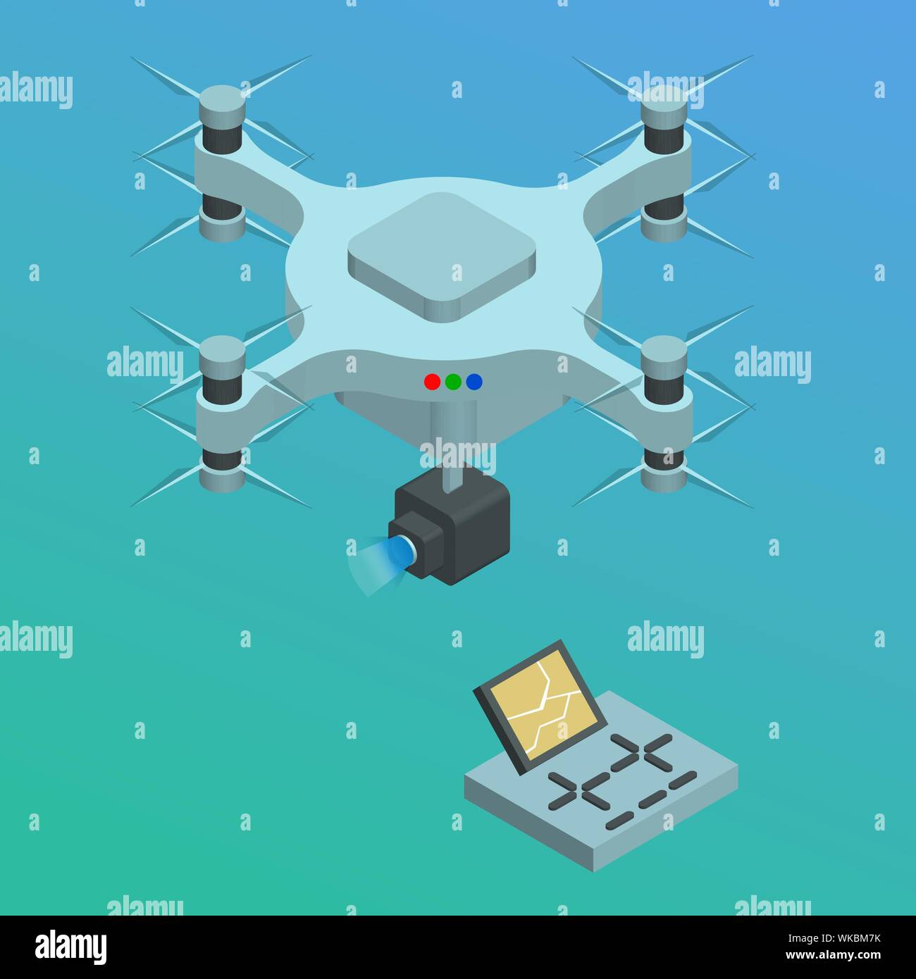 Isometric illustration Drone with action camera. Fly devices icon. Professional Electronic ...