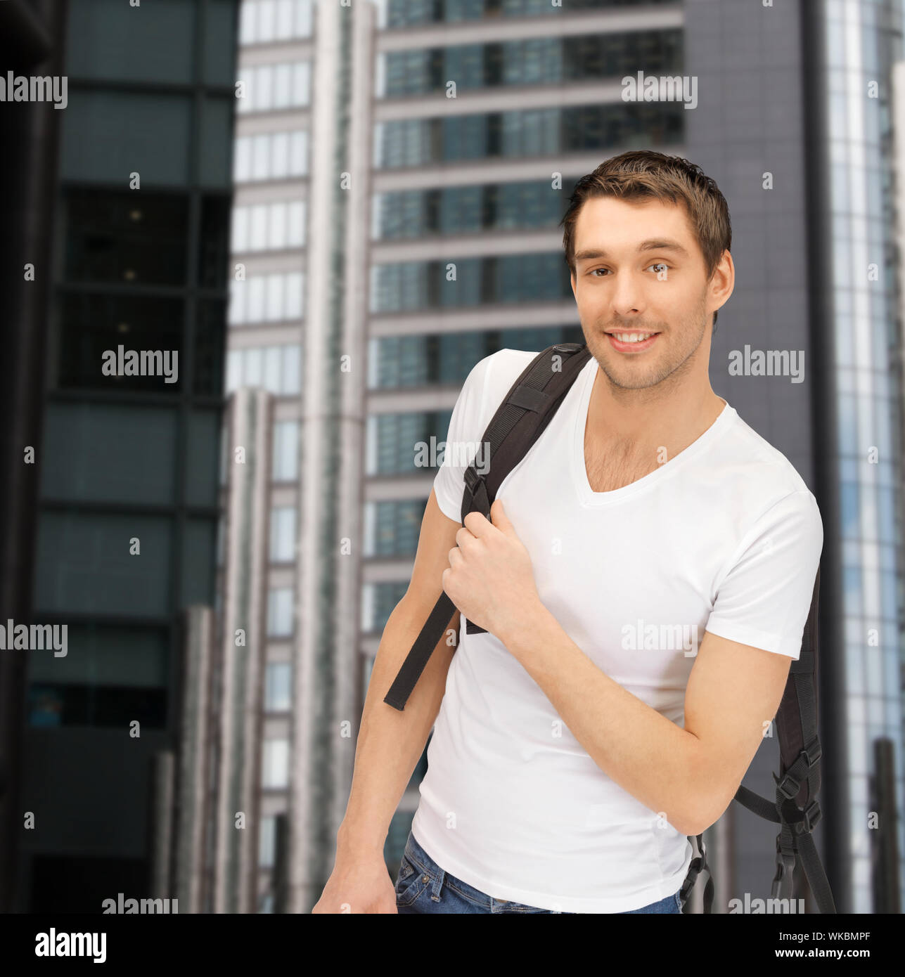 travelling student with backpack outdoor Stock Photo - Alamy