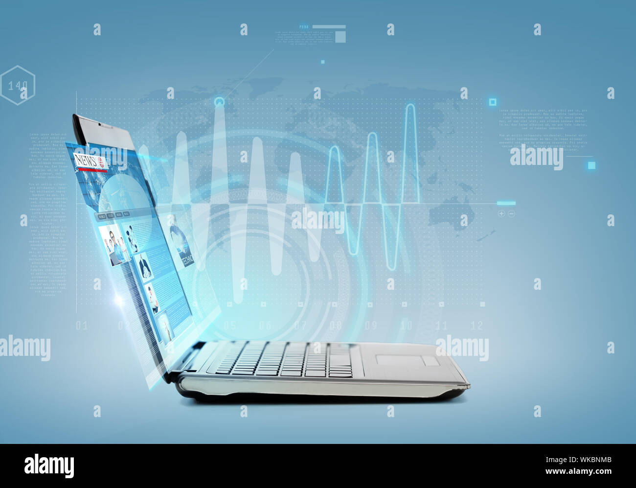 technology, internet and news concept - laptop computer with blank ...