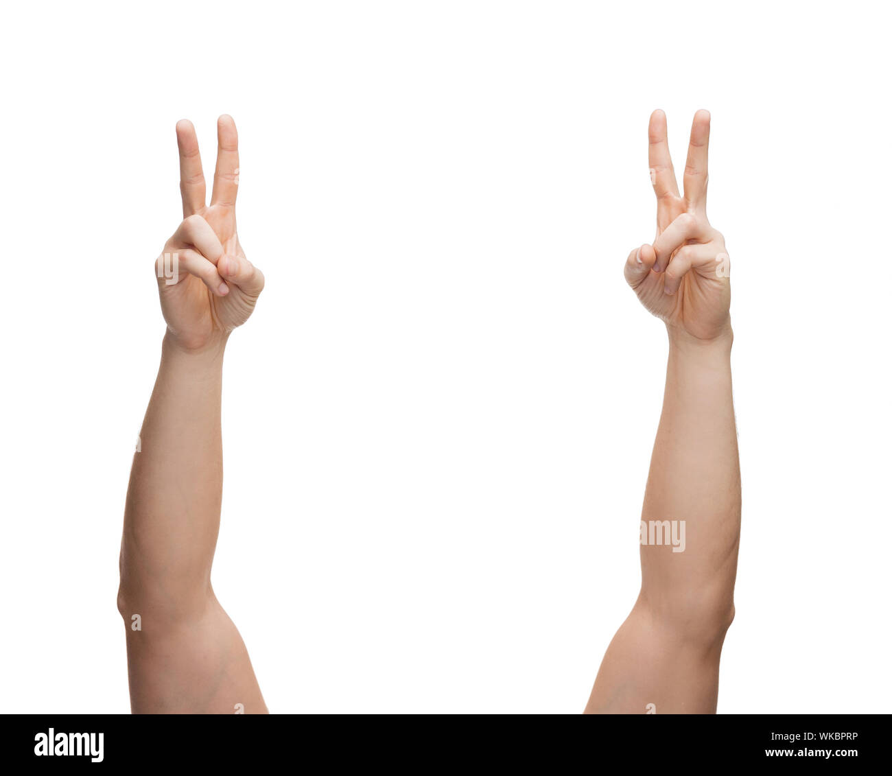 man hands showing v-sign Stock Photo - Alamy
