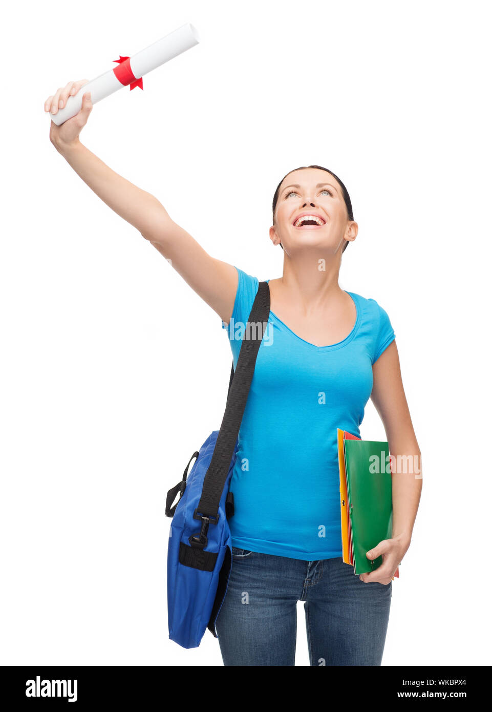 smiling student with bag and folders Stock Photo - Alamy