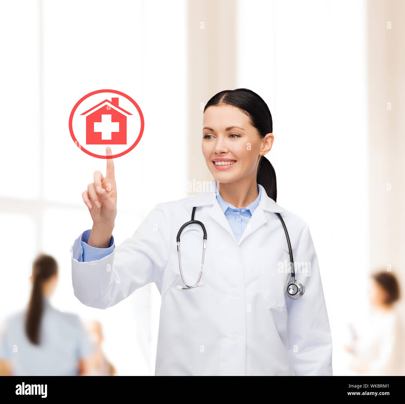 Female doctor touching virtual hi-res stock photography and images - Alamy