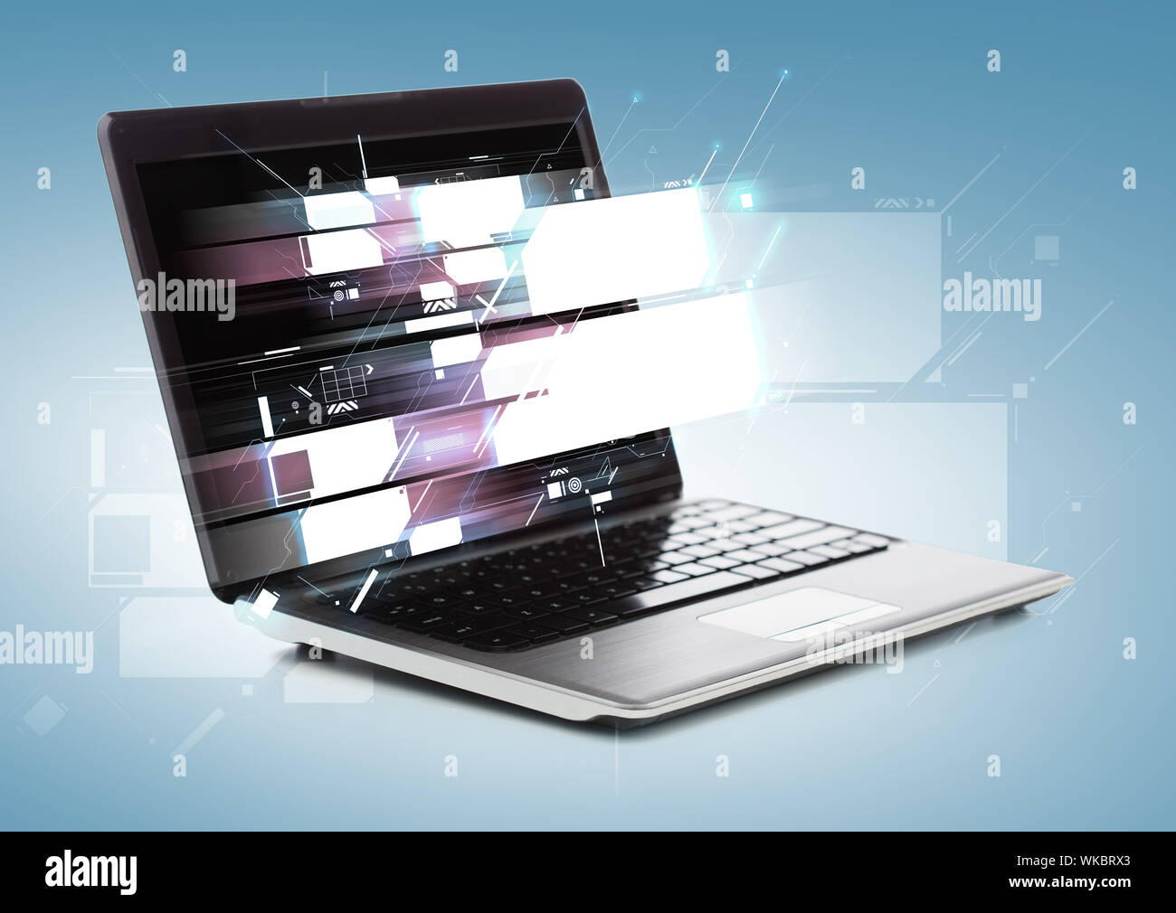 technology concept - laptop computer with virtual screens Stock Photo ...