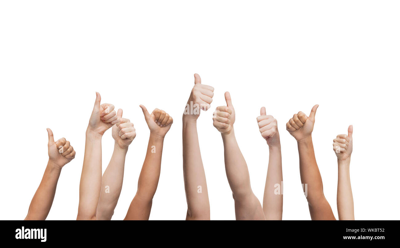 gesture and body parts concept - human hands showing thumbs up Stock ...