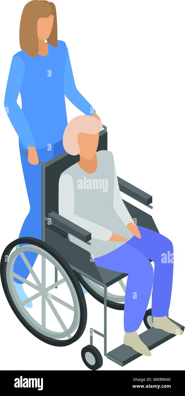 Woman help mother in wheelchair icon, isometric style Stock Vector ...