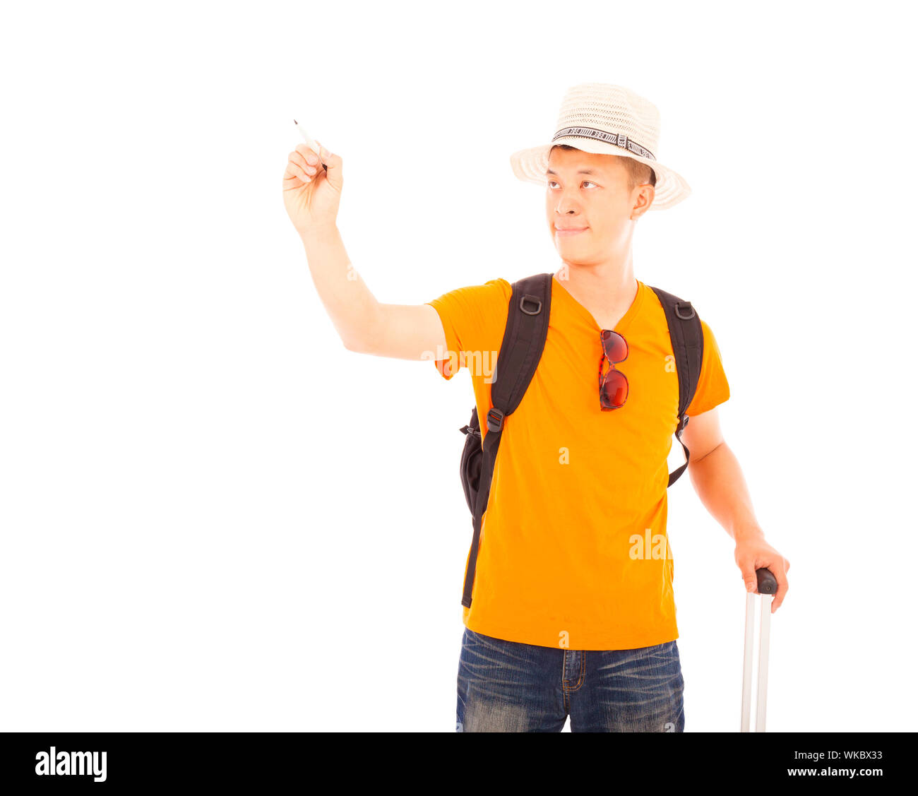 close-up young man standing and raise a hand to draw Stock Photo - Alamy