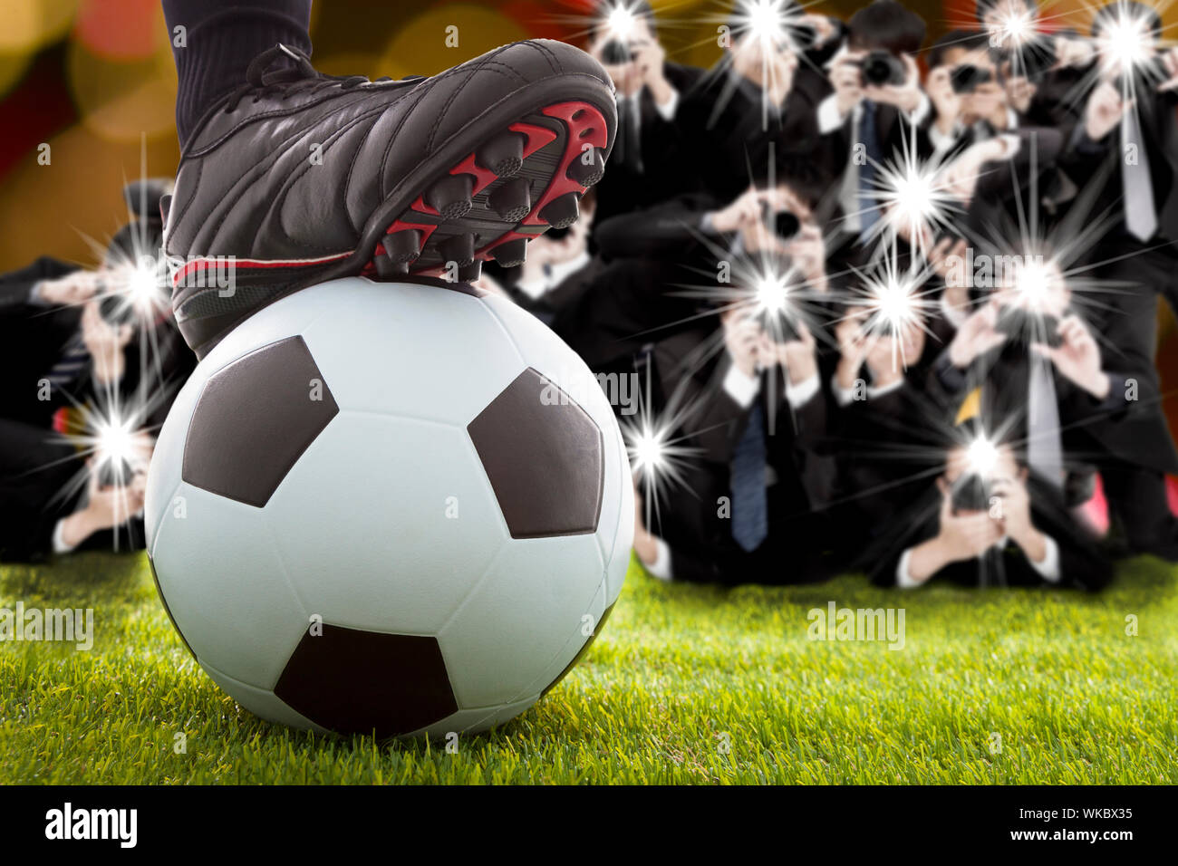 many photographer taking winner soccer player feet on field Stock Photo ...