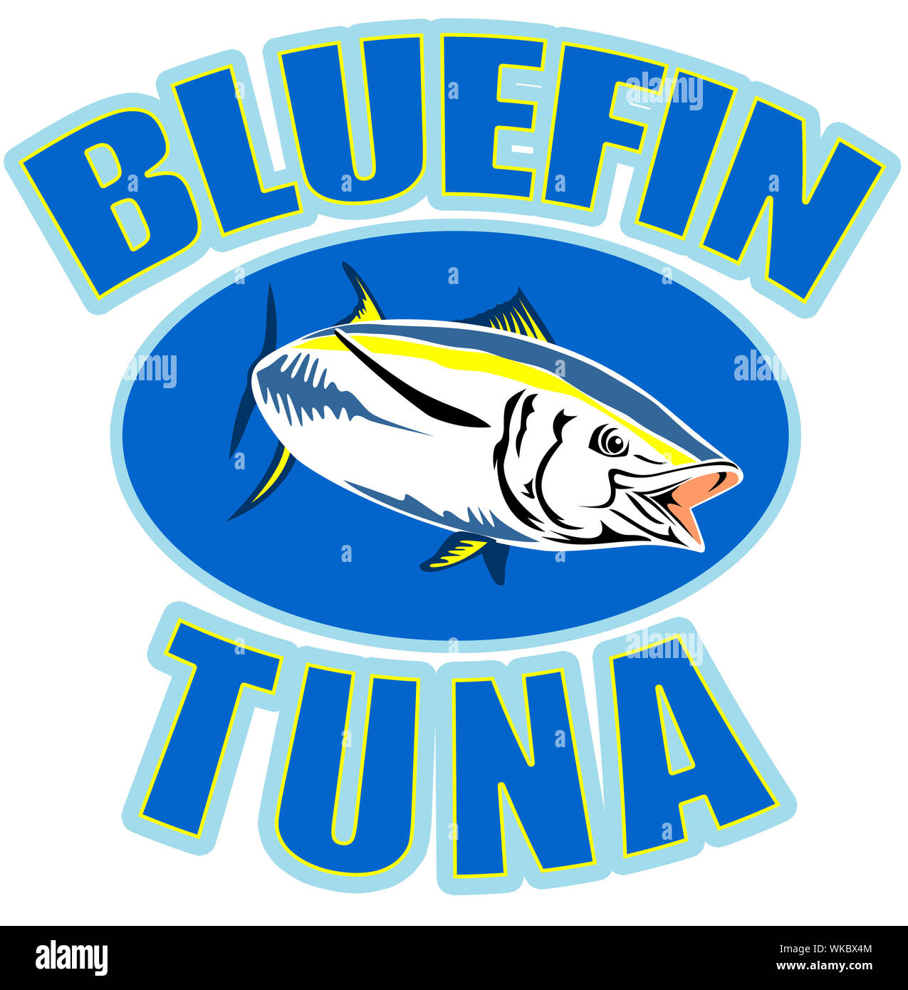 illustration of a bluefin tuna swimming with words "bluefin tuna Stock ...