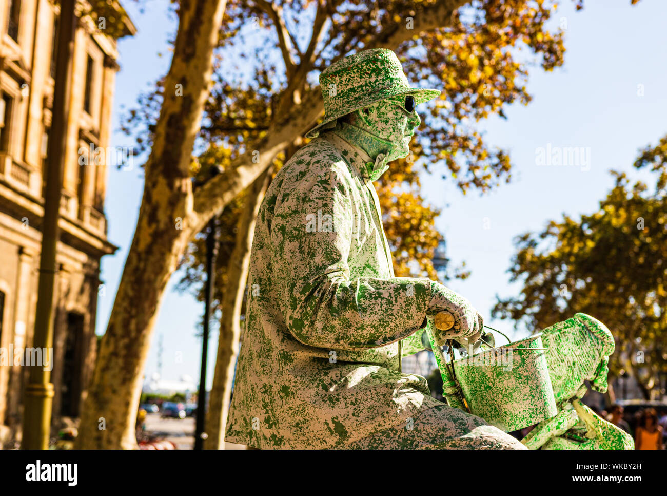 Barcelona, Spain – 2019. Living statue on Rambla in Bacelona. Travel ...