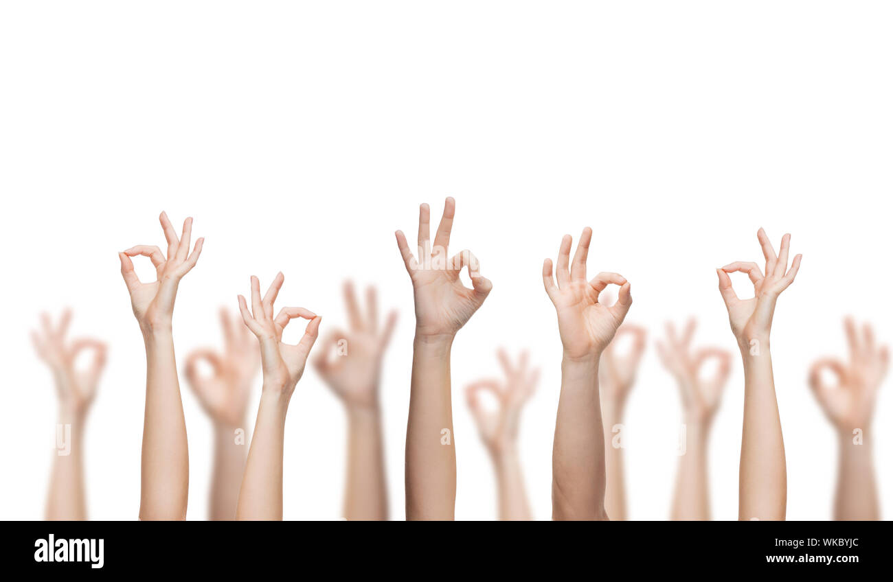 gesture and body parts concept - human hands showing ok sign Stock ...