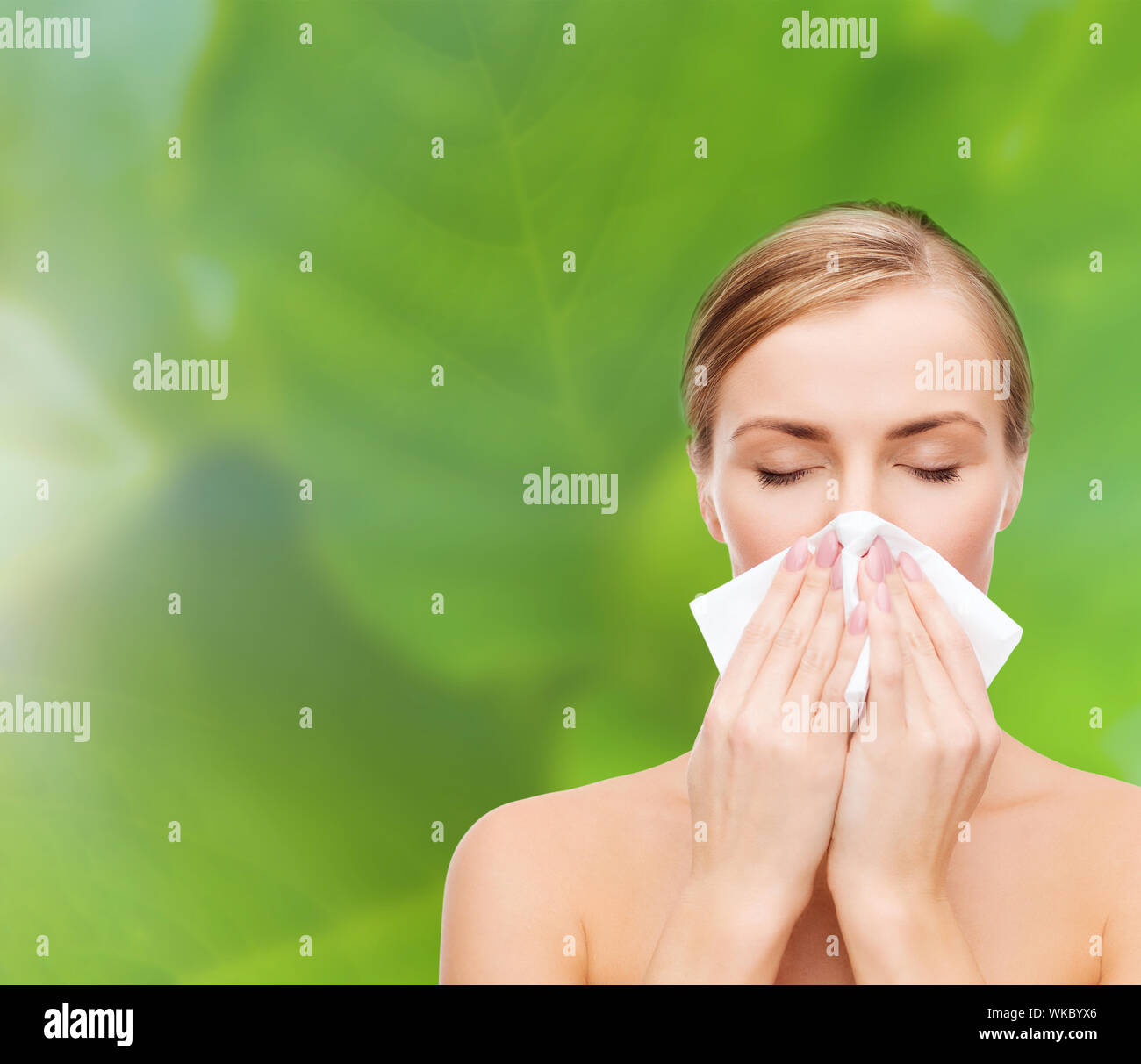 beautiful woman with paper tissue Stock Photo - Alamy