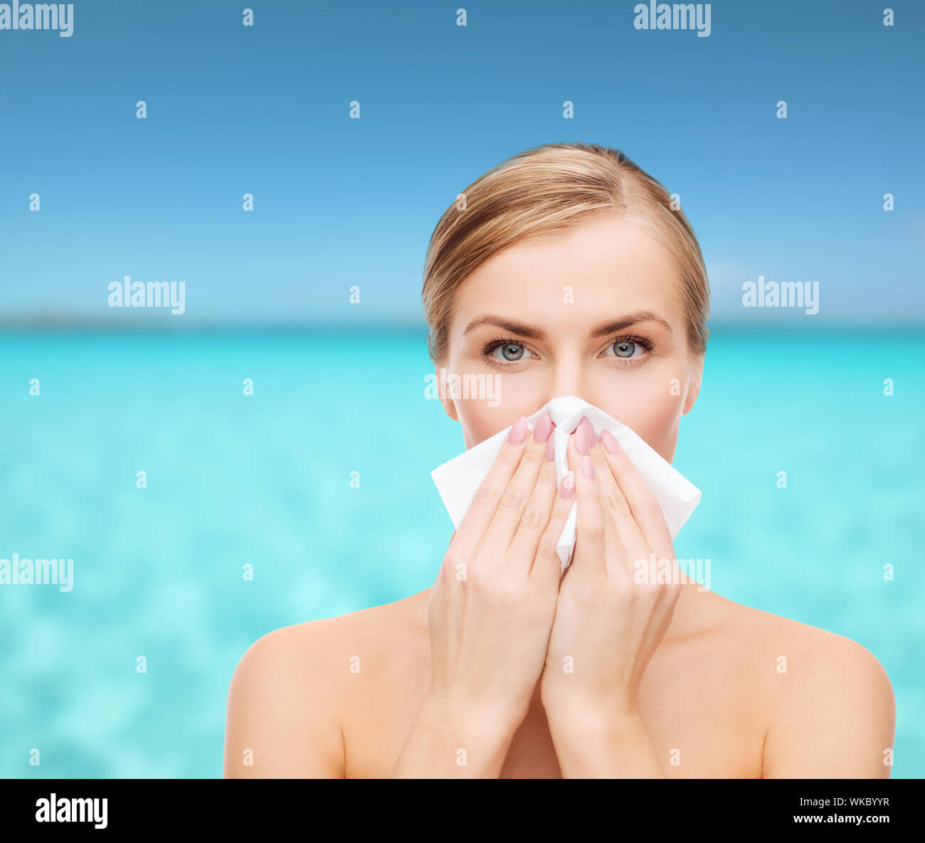 beautiful woman with paper tissue Stock Photo - Alamy